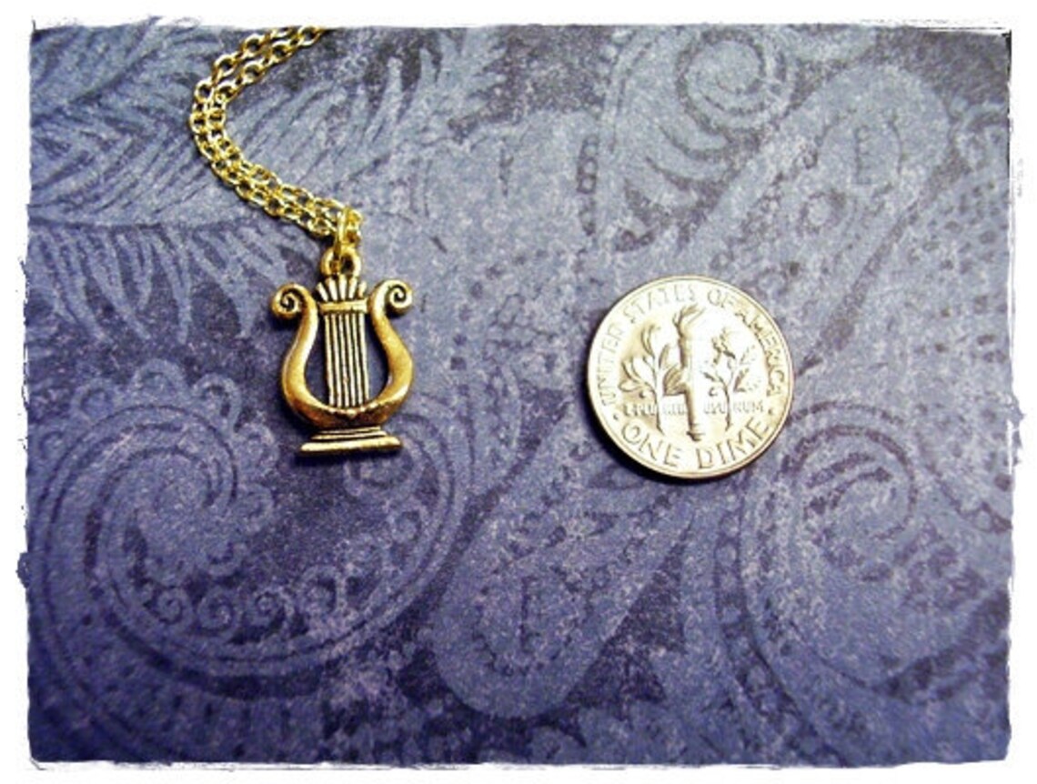 Gold Lyre Necklace Antique Gold Pewter Lyre Charm on a - Etsy