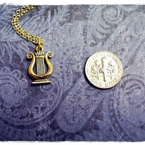 Gold Lyre Necklace - Antique Gold Pewter Lyre Charm on a Delicate Gold ...