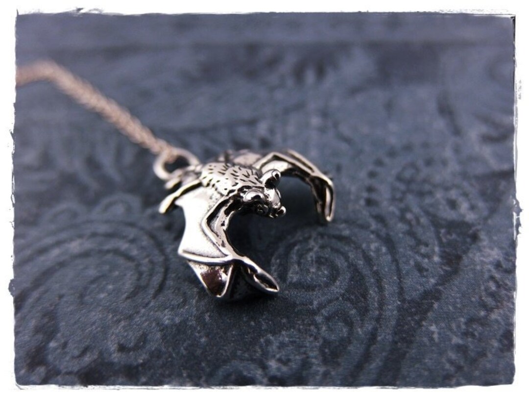Silver Hanging Bat Necklace - Sterling Silver Hanging Bat Charm on a ...