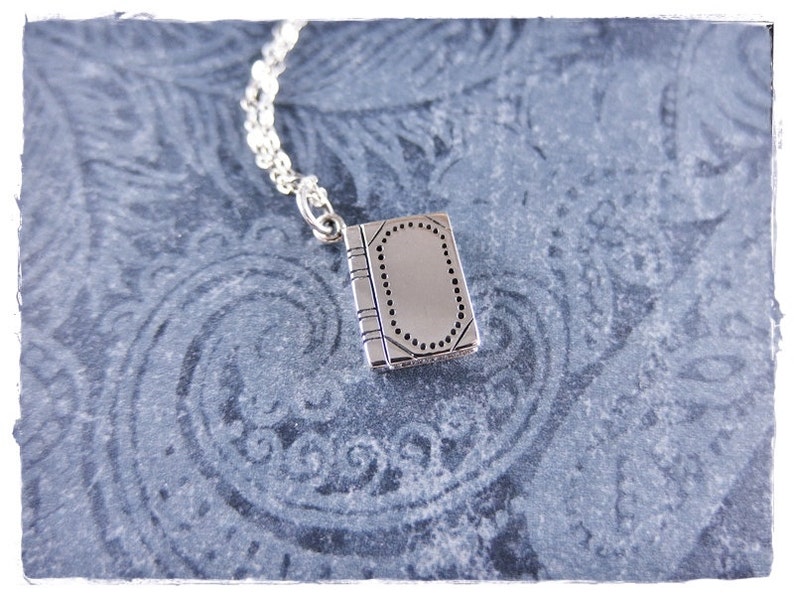 Silver Book Necklace Sterling Silver Book Charm on a - Etsy