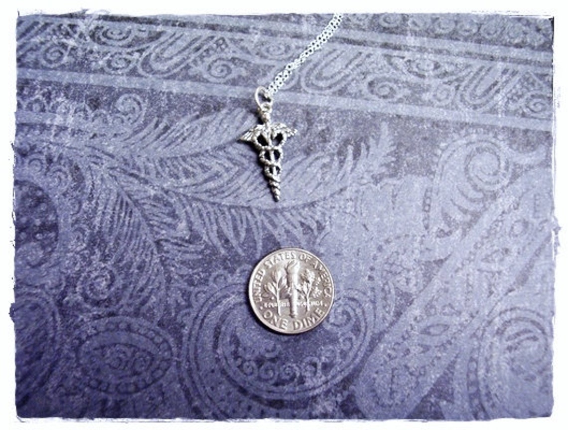 Silver Caduceus Symbol Necklace Sterling Silver Caduceus | Etsy