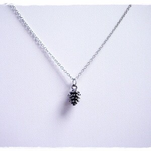 Tiny Silver Pine Cone Necklace - Antique Pewter Pine Cone Charm on a Delicate Stainless Steel ...
