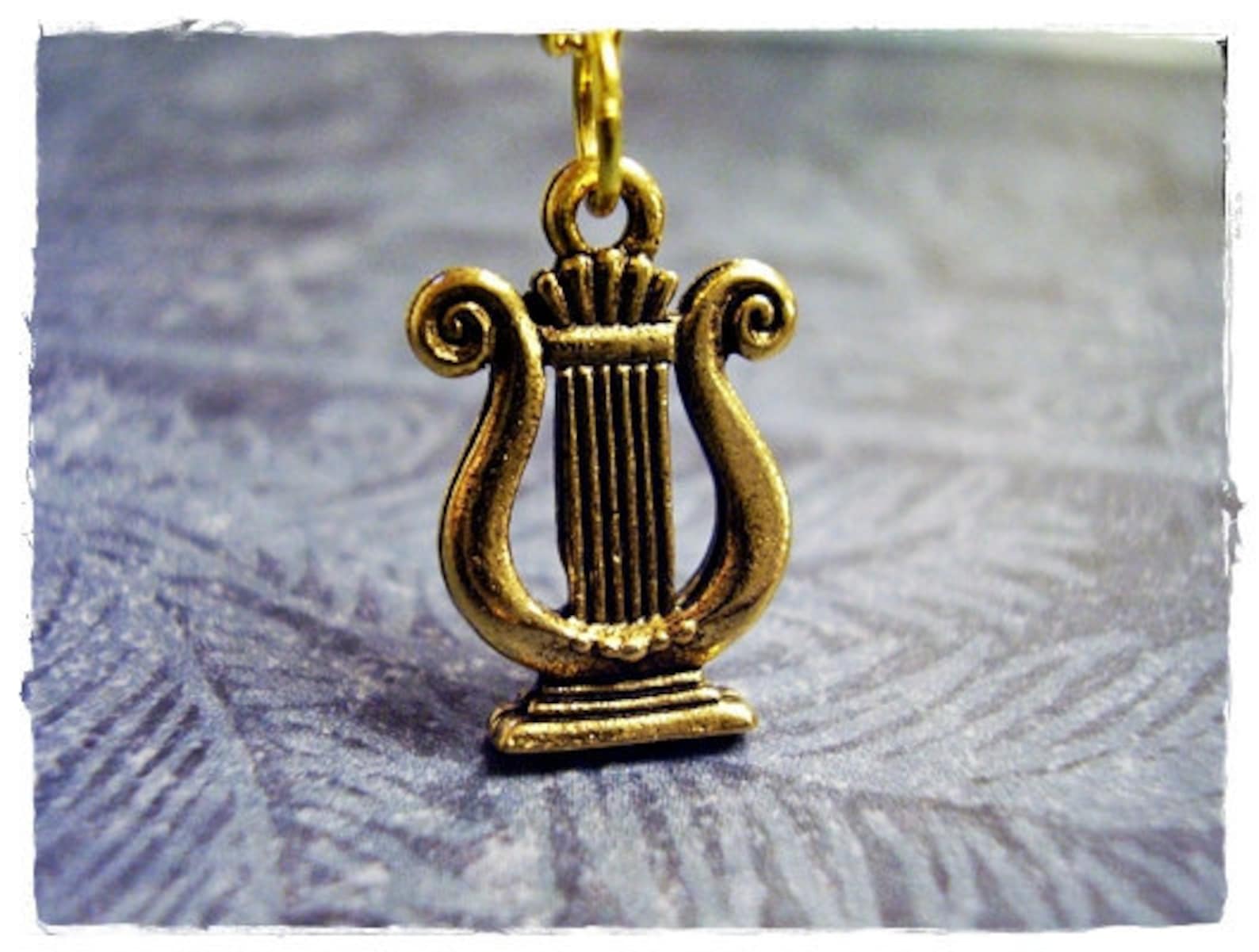 Gold Lyre Necklace Antique Gold Pewter Lyre Charm on a | Etsy