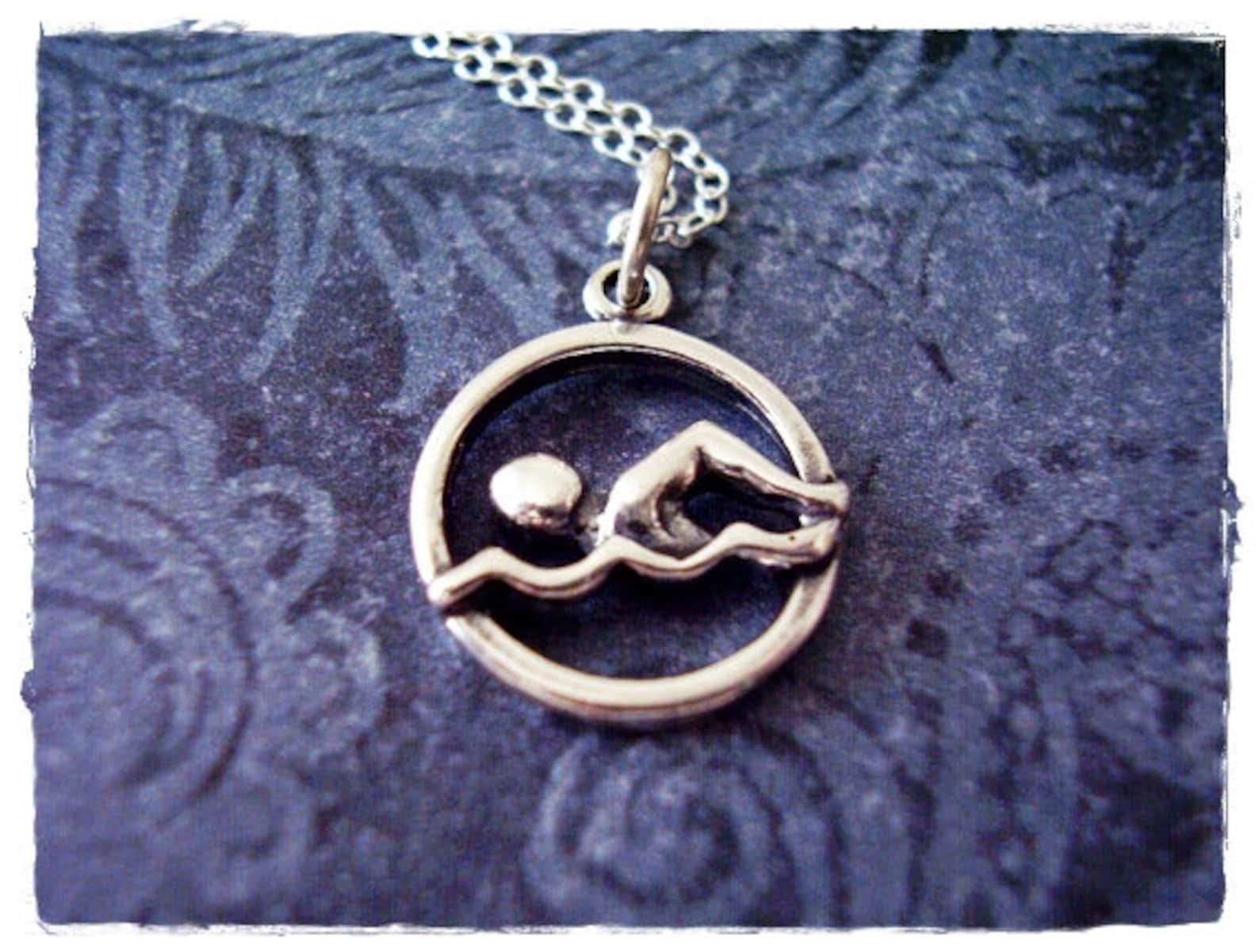 Silver Swimmer Necklace - Sterling Silver Swimmer Charm on a Delicate ...