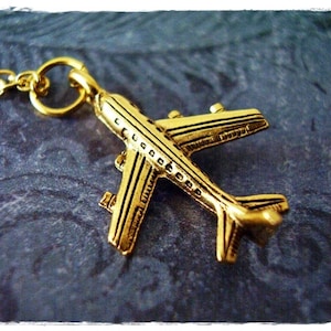 Gold Airplane Necklace - Antique Gold Pewter Airplane Charm on a ...