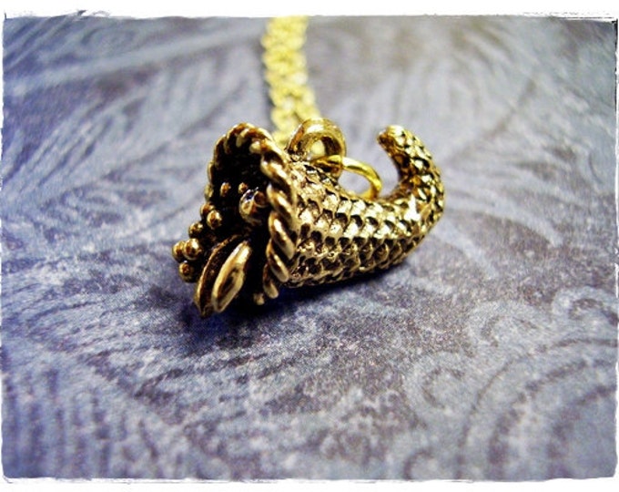 Gold Cornucopia Necklace - Antique Gold Pewter Cornucopia Charm on a ...