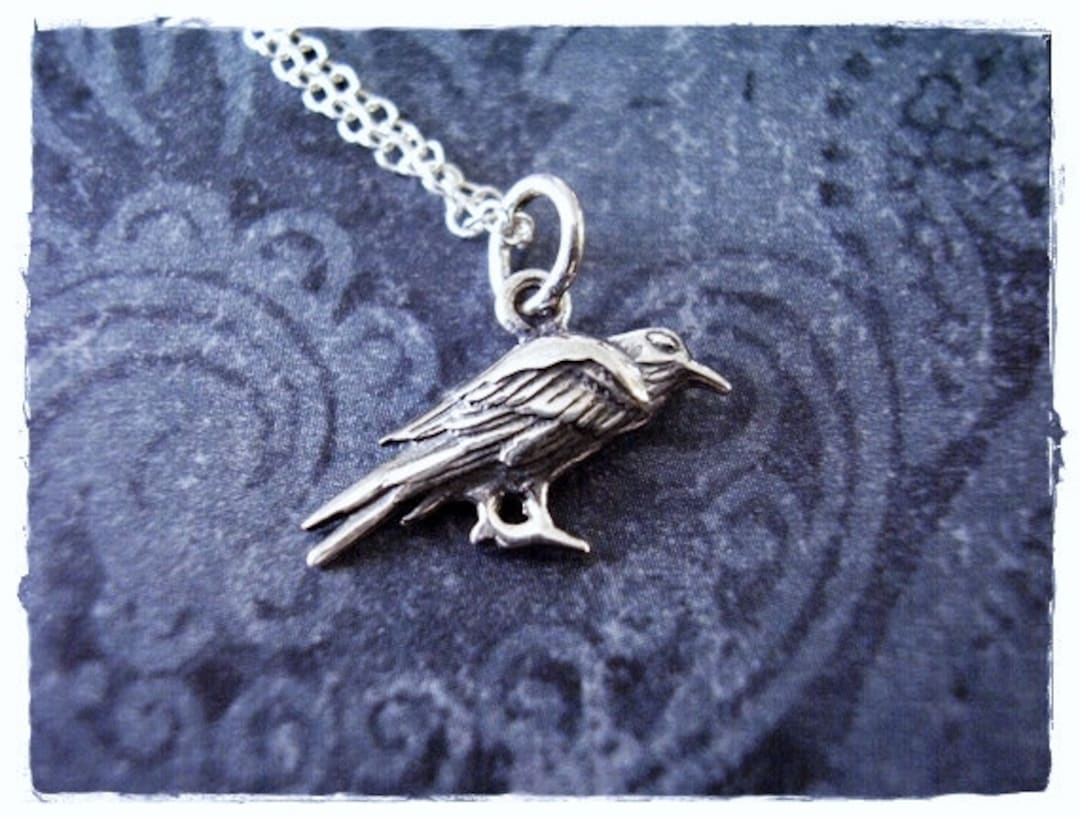Tiny Silver Raven Necklace - Sterling Silver Raven Charm on a Delicate ...