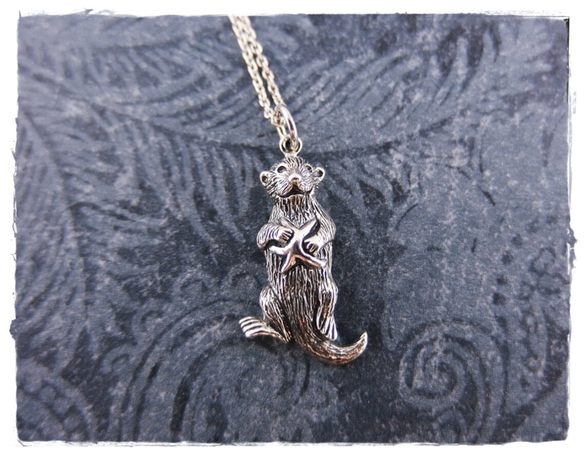 Silver Otter and Starfish Necklace - Sterling Silver Otter Charm on a ...