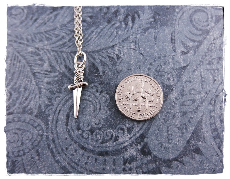 Tiny Silver Dagger Necklace Antique Pewter Dagger Charm on a | Etsy