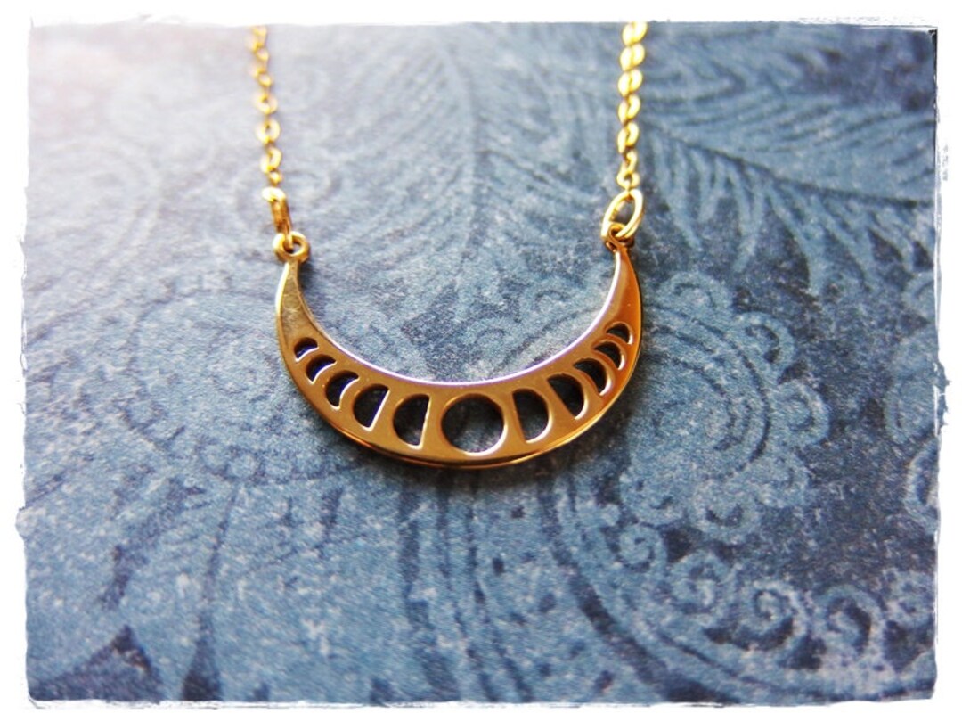 Gold Moon Phases Necklace - Bronze Moon Phases Charm on a Delicate 14kt ...