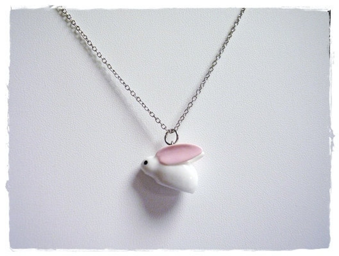 White Bunny Rabbit Necklace White Resin Bunny Rabbit Charm - Etsy