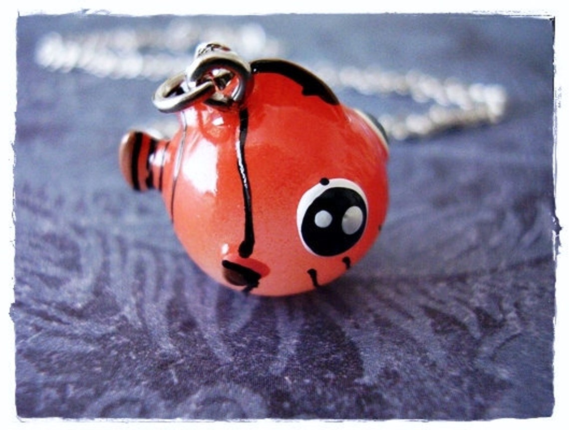 Red Clownfish Necklace - Red & Black Resin Clownfish Charm on a ...