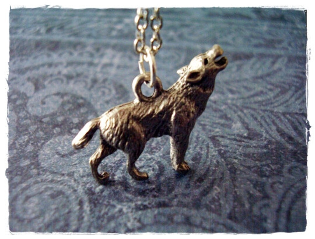 Silver Howling Wolf Necklace Antique Pewter Howling Wolf Charm on a ...