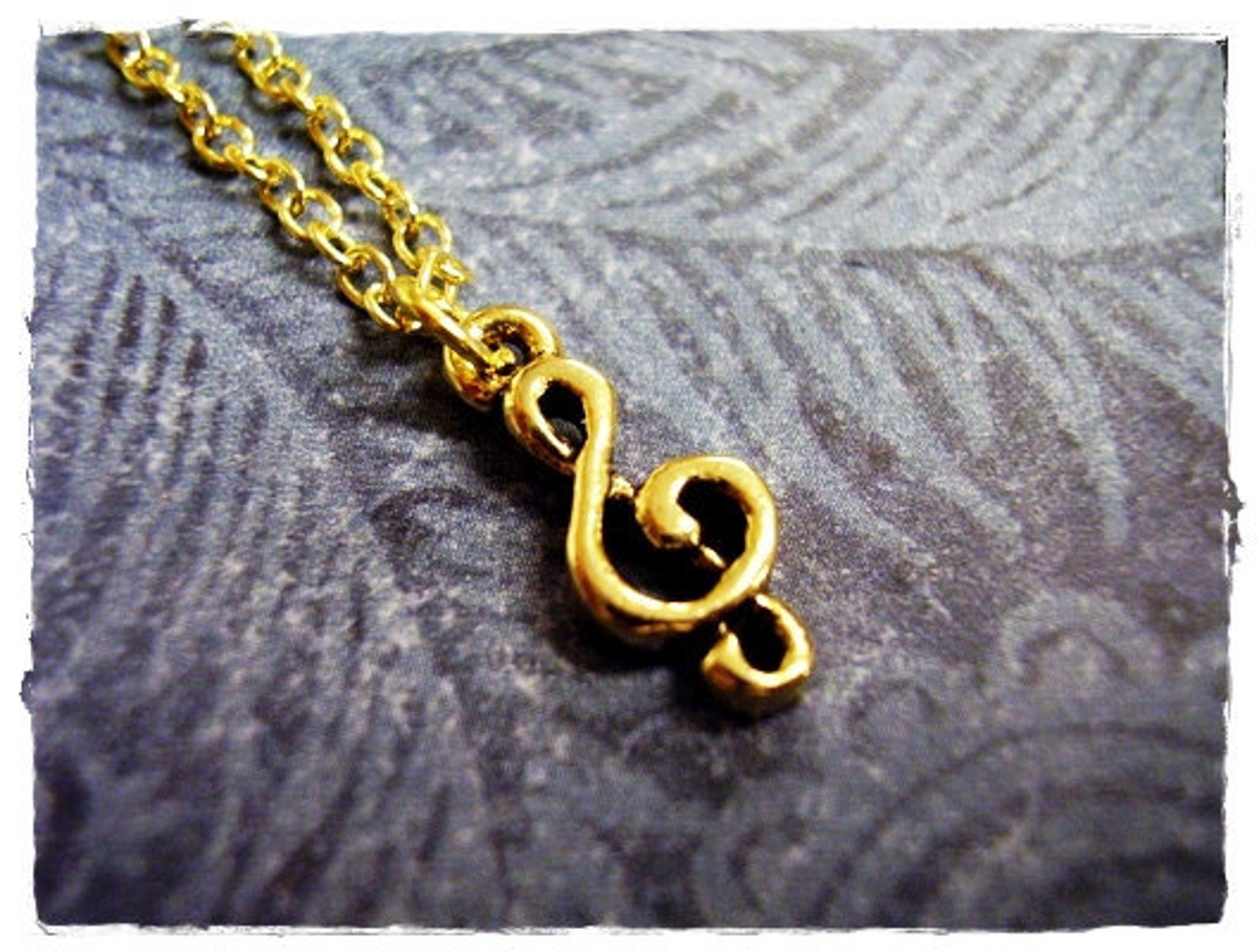 Tiny Gold Treble Clef Necklace Antique Gold Pewter Treble | Etsy