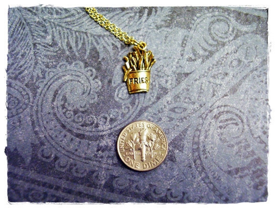Gold French Fries Necklace - Antique Gold Pewter French Fries Charm on ...