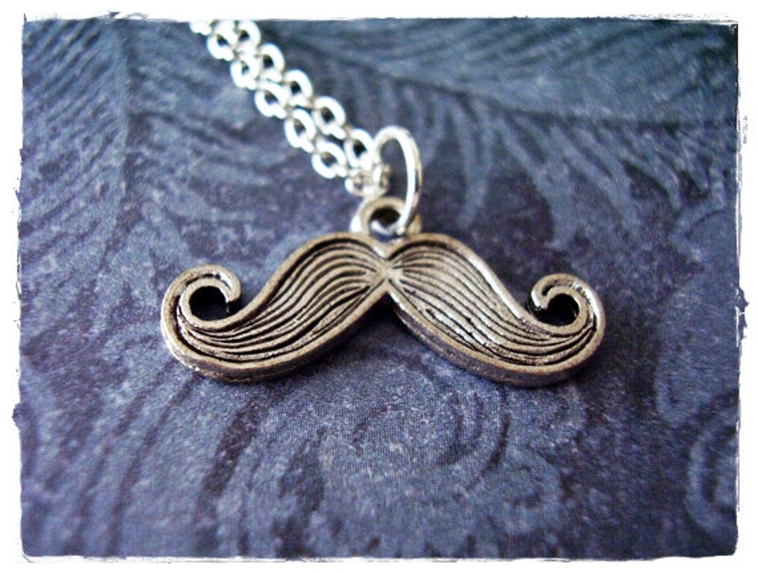 Silver Mustache Necklace - Antique Pewter Mustache Charm on a Delicate ...