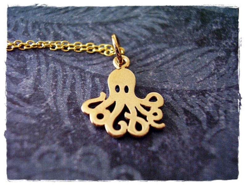 Gold Octopus Necklace Bronze Octopus Charm on a Delicate | Etsy