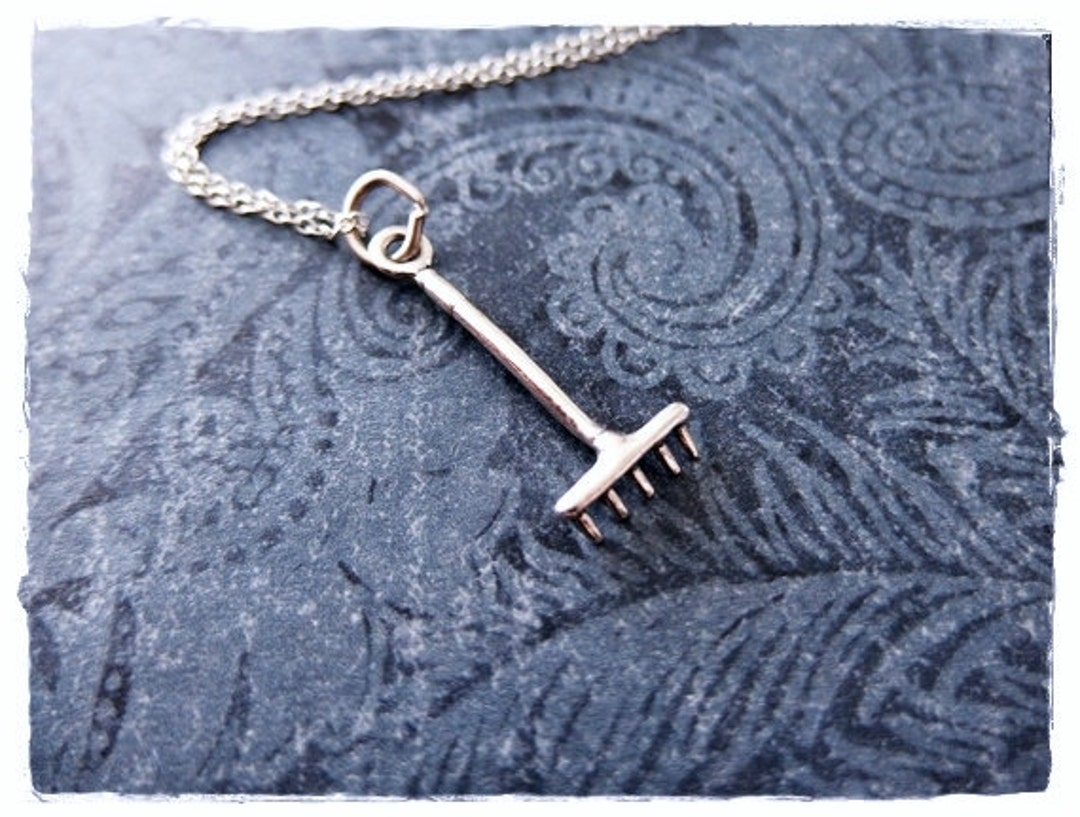 Silver Rake Necklace Sterling Silver Rake Charm on a Delicate Sterling ...