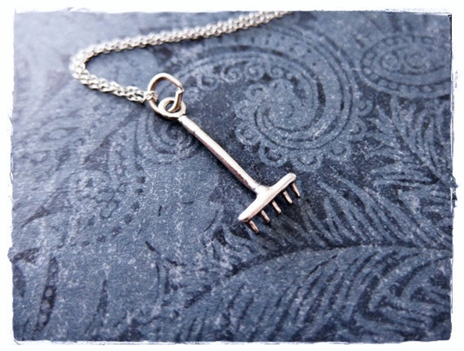 Silver Rake Necklace - Sterling Silver Rake Charm on a Delicate ...