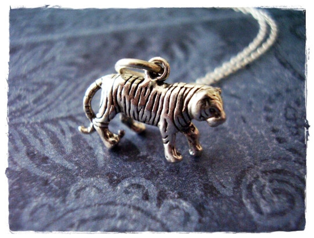 Silver Tiger Necklace - Sterling Silver Tiger Charm on a Delicate ...
