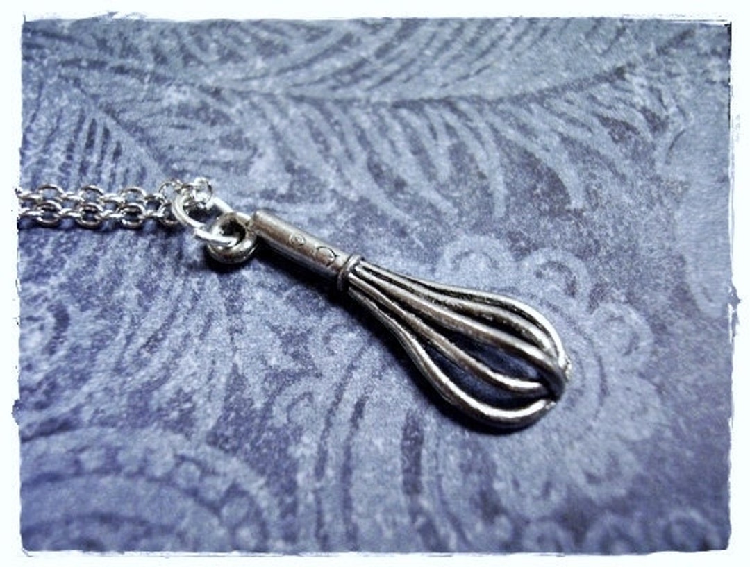 Silver Whisk Necklace - Antique Pewter Whisk Charm on a Delicate ...