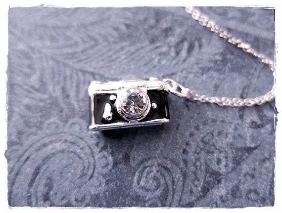 Black Camera Necklace Black Enameled Silver Plated Camera - Etsy