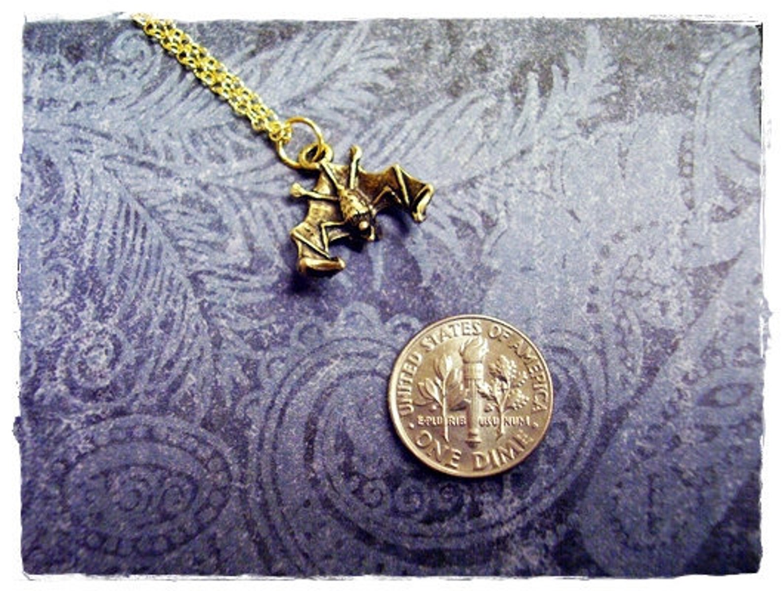 Gold Hanging Bat Necklace Antique Gold Pewter Hanging Bat - Etsy