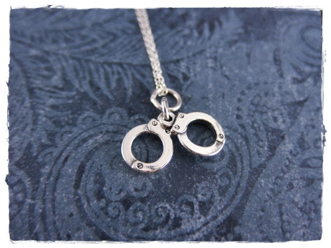 Tiny Silver Handcuffs Necklace Sterling Silver Handcuffs Charm on a ...