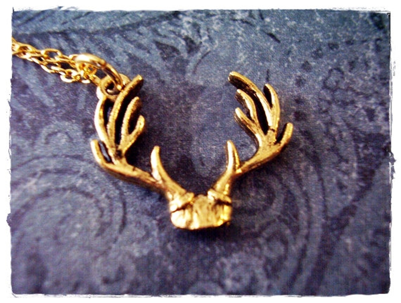 Gold Antlers Necklace Antique Gold Pewter Antlers Charm on a - Etsy