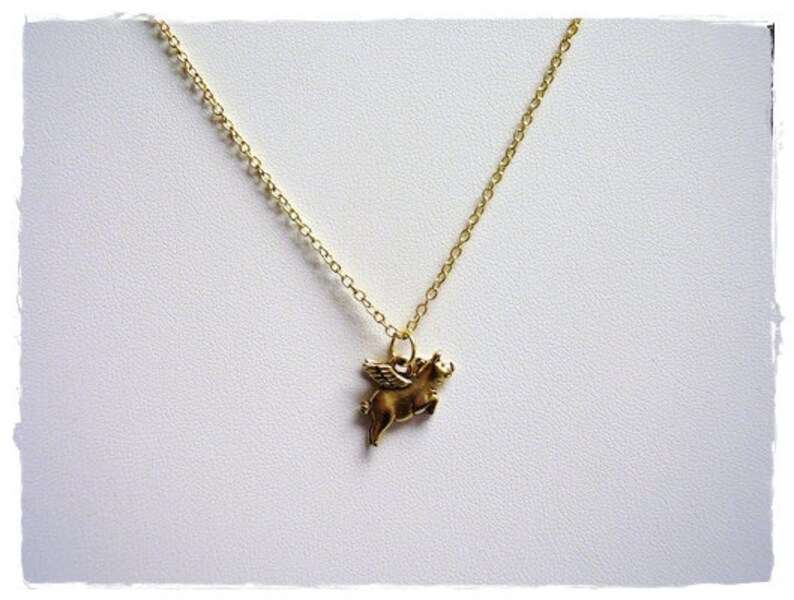 Gold Flying Pig Necklace Antique Gold Pewter Flying Pig - Etsy