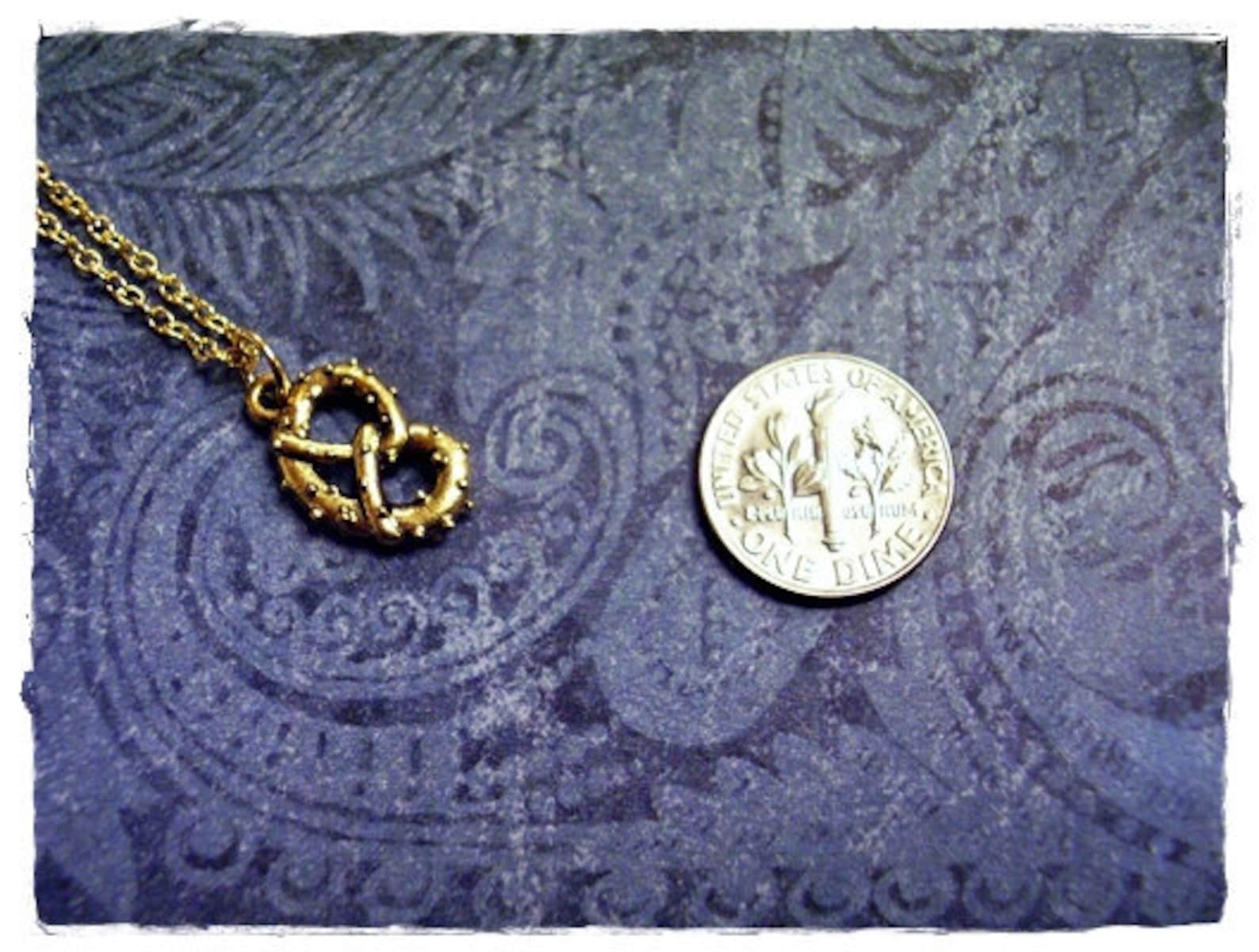Gold Salted Pretzel Necklace - Antique Gold Pewter Pretzel Charm on a ...