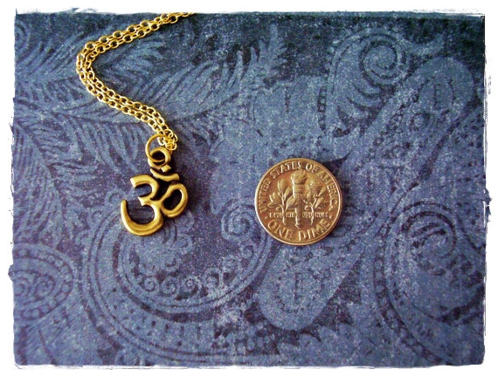 Gold Om Symbol Necklace - Antique Brass Pewter Om Charm on an Gold ...
