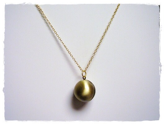 Round Gold Ball Locket Necklace - Antique Brass Round Ball Locket on a ...