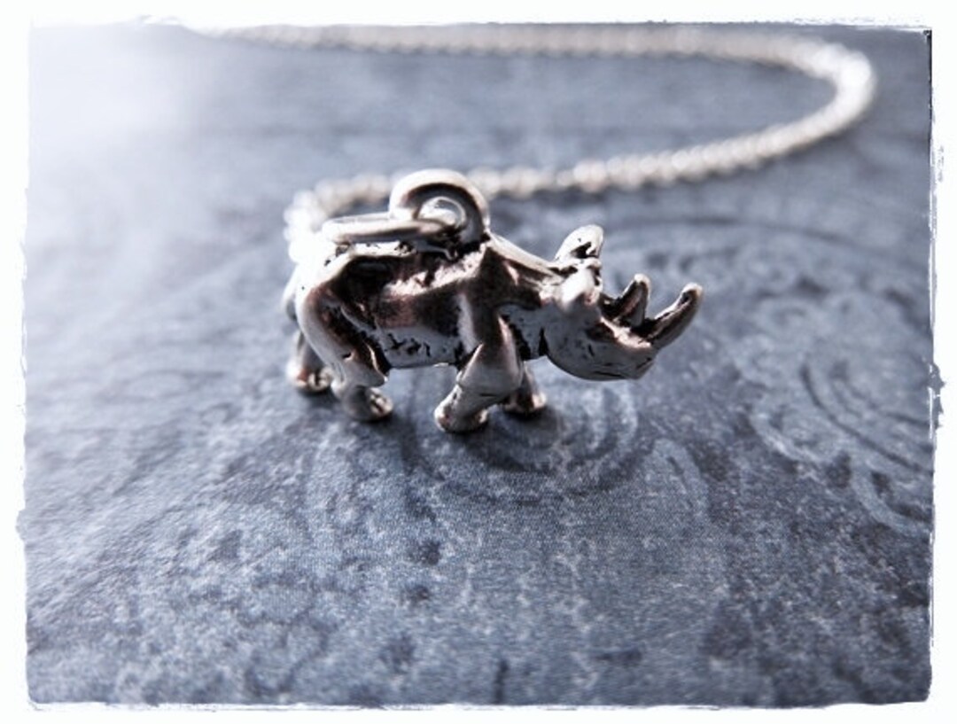 Silver Rhinoceros Necklace Sterling Silver Rhinoceros Charm on a ...