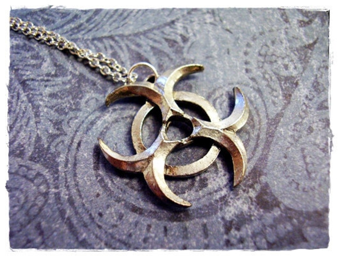 Silver Biohazard Symbol Necklace - Antique Pewter Biohazard Charm on a ...