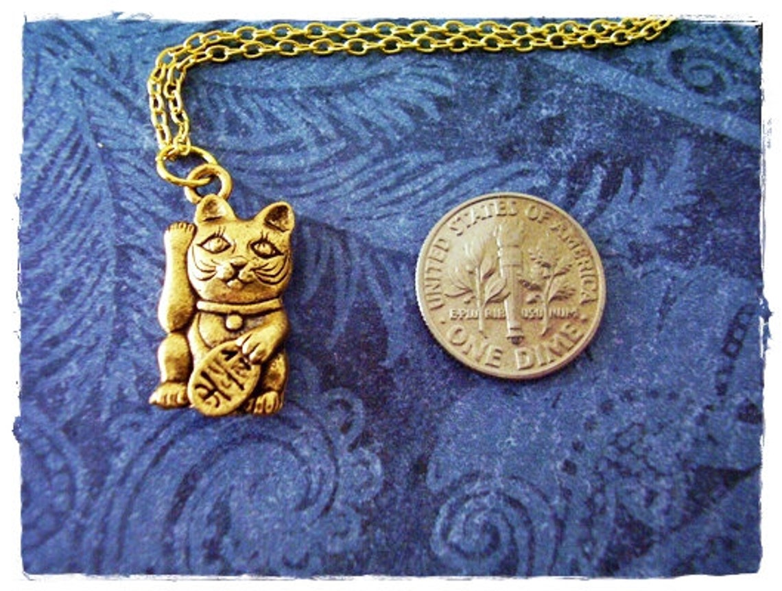 Gold Maneki Neko Lucky Cat of Japan Necklace Antique Gold - Etsy