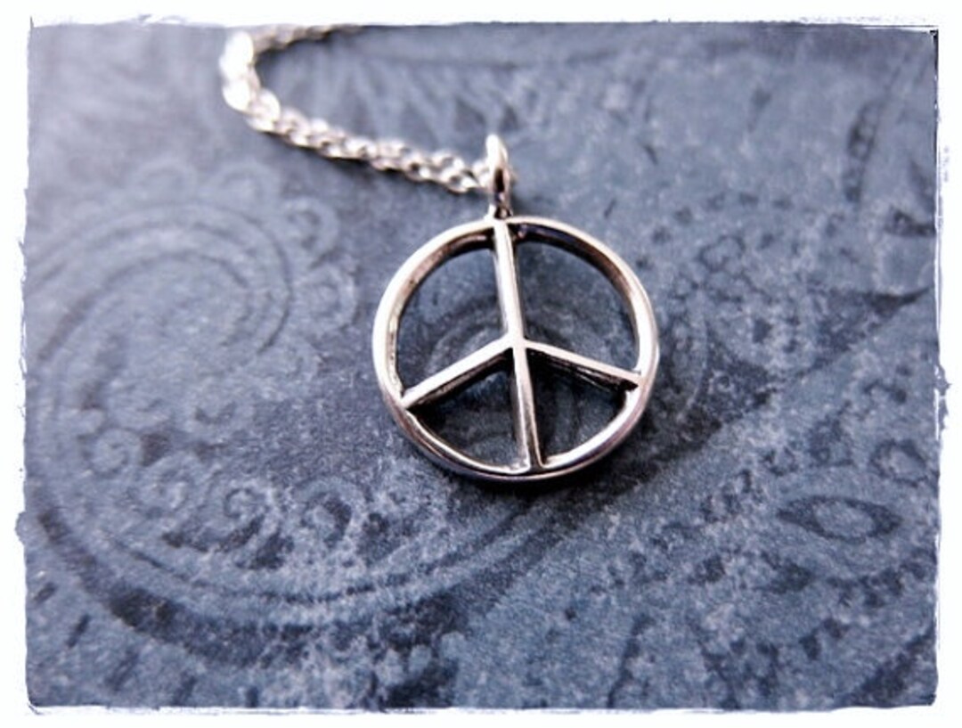 Silver Peace Sign Necklace - Sterling Silver Peace Sign Charm on a ...