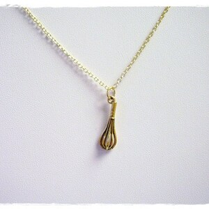 Gold Whisk Necklace - Antique Gold Pewter Whisk Charm on a Delicate ...