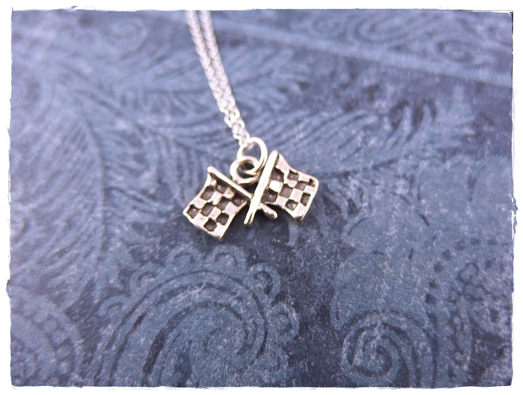 Tiny Checkered Flags Necklace - Sterling Silver Checkered Flags Charm ...