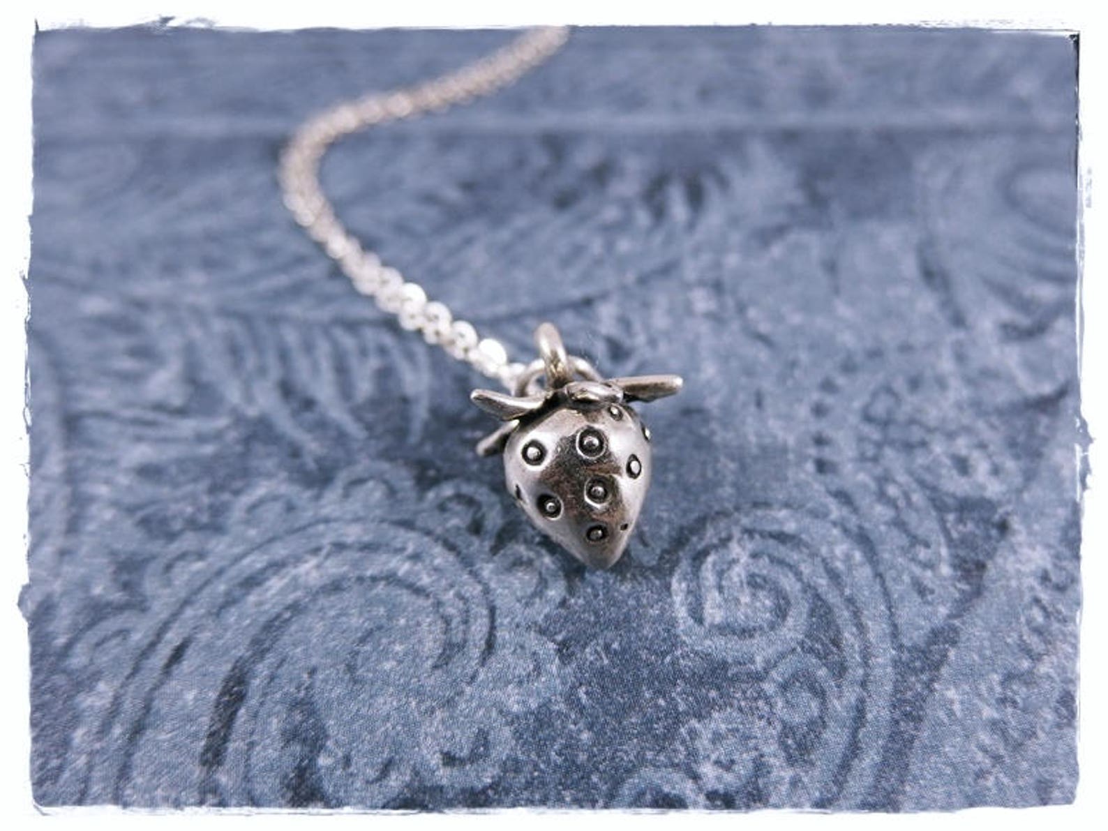 Silver Strawberry Necklace Sterling Silver Strawberry Charm | Etsy