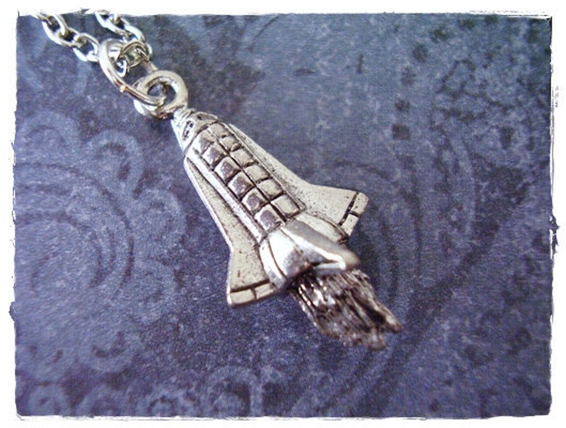 Silver Space Shuttle Necklace - Antique Pewter Space Shuttle Charm on a ...
