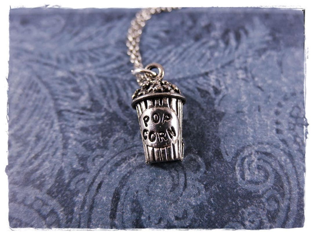 Silver Popcorn Necklace - Antique Pewter Popcorn Charm on a Delicate ...