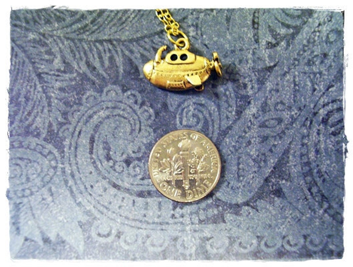 Gold Submarine Necklace - Antique Gold Pewter Submarine Charm on a ...