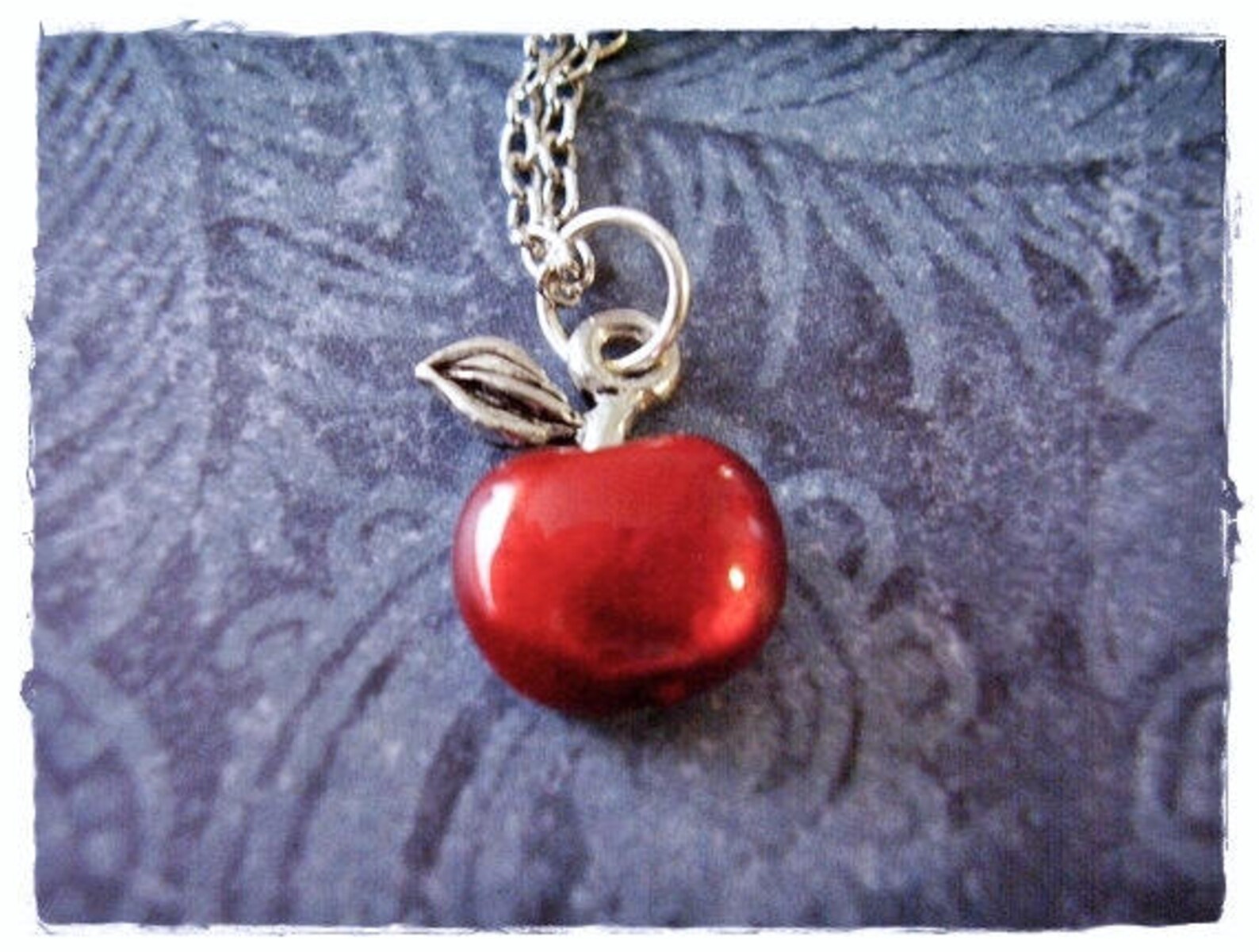 Red Apple Necklace Red Enameled Antique Pewter Red Apple - Etsy