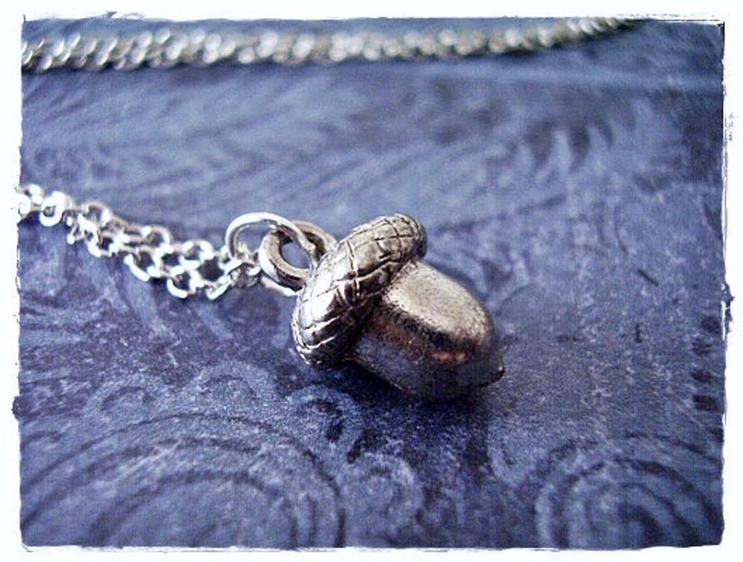Small Silver Acorn Necklace - Antique Pewter Acorn Charm on a Delicate ...