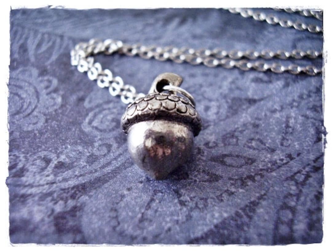 Silver Acorn Necklace Antique Pewter Acorn Charm on a Delicate Silver ...