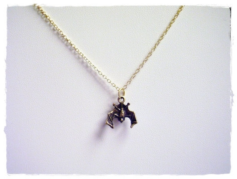 Gold Hanging Bat Necklace Antique Gold Pewter Hanging Bat - Etsy