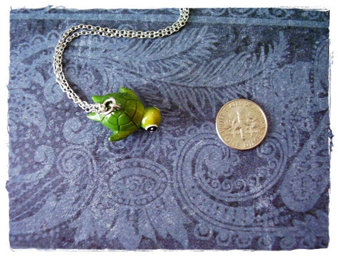 Green Sea Turtle Necklace - Green Resin Sea Turtle Charm on a Delicate ...