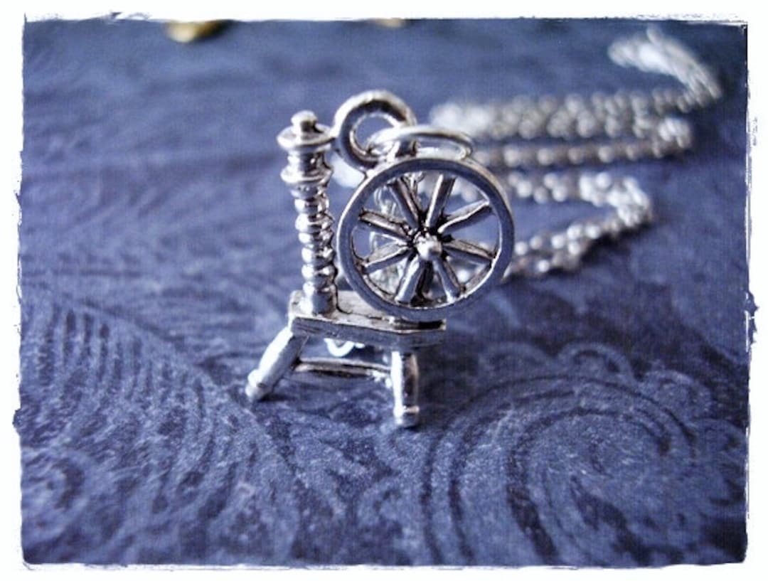 Silver Spinning Wheel Necklace - Silver Pewter Spinning Wheel Charm on ...