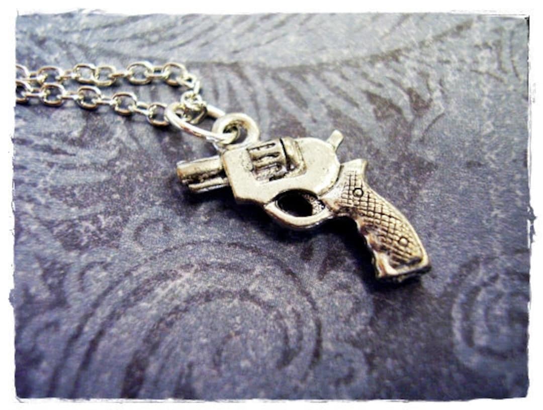 Tiny Silver Revolver Necklace - Antique Pewter Revolver Charm on a ...
